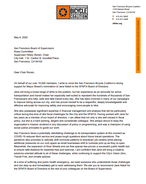 We Support Jane Natoli for the SFMTA Board – San Francisco Bicycle ...